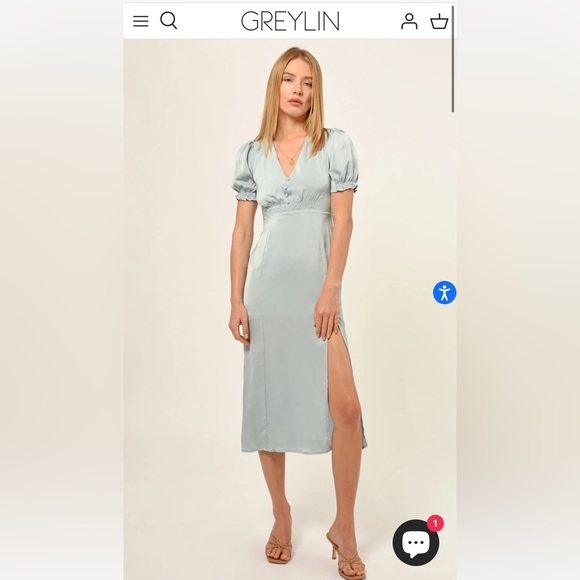 Greylin | Dresses | Greylin Light Blue Sateen Puff Sleeve Midi Dress ...